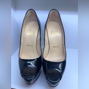 Christian Louboutin | Shoes | Christian Louboutin Lady Peep Patent Leather Pumps Black | Poshmark